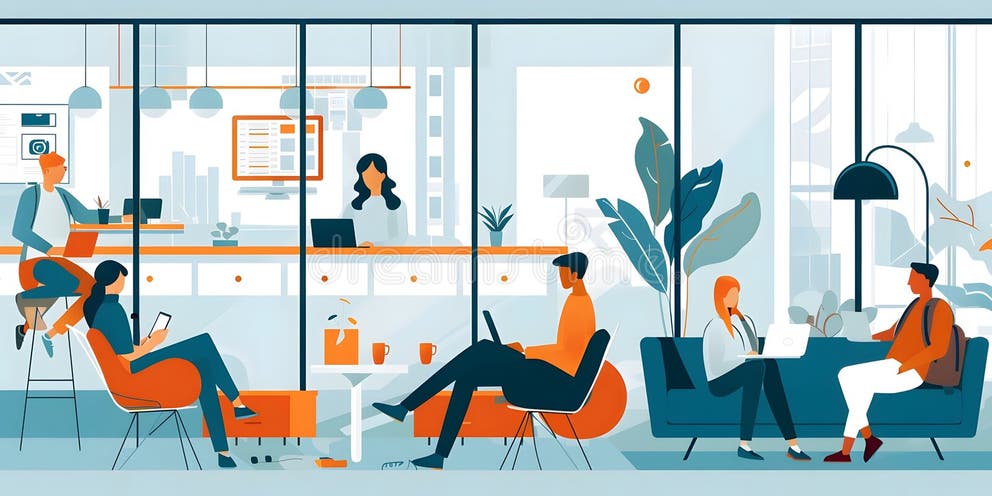 Modern Office Workers Collaborate and Innovate in a Shared Workspace ...