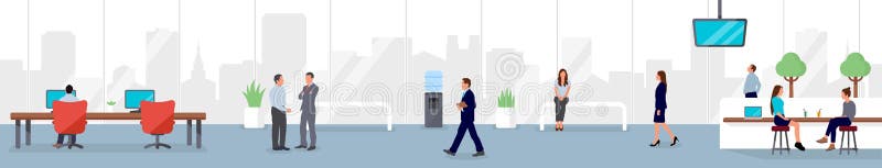 Modern Office and Workers Horizontal Vector Illustration Stock Vector ...