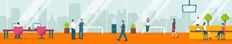 Modern Office and Workers Horizontal Vector Illustration Stock Vector ...