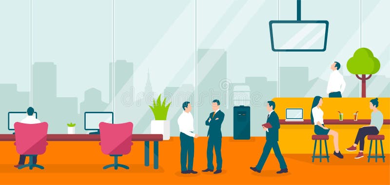 Modern Office and Workers Horizontal Vector Illustration Stock Vector ...