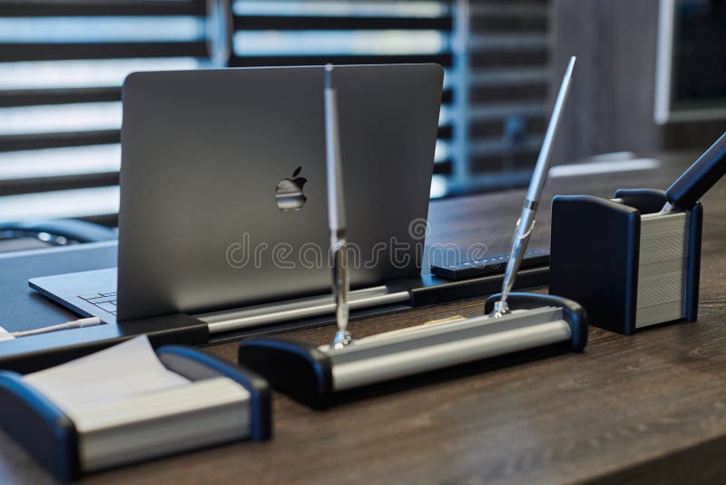 Modern Office Workplace. Business Laptop in Work Place for Chief, Boss ...
