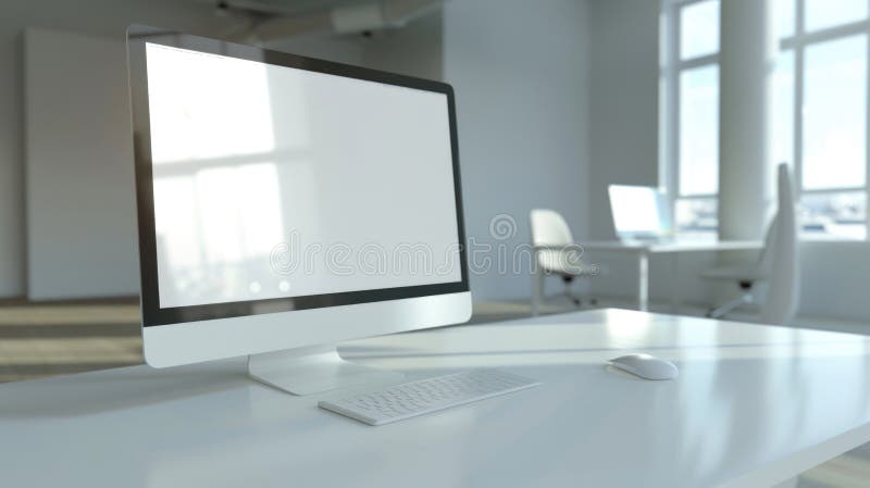 Modern Office Workspace with Blank Computer Screen Stock Illustration ...