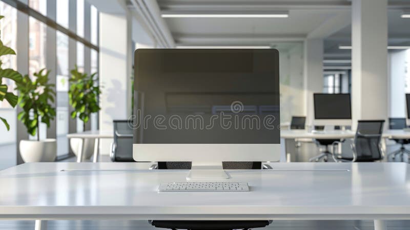 Modern Office Workspace with Blank Computer Screen Stock Illustration ...