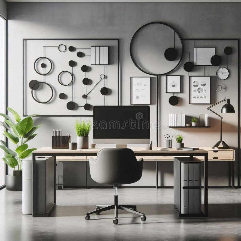 Modern Office Workspace with a Computer Desk and Lamp Generative Ai for ...