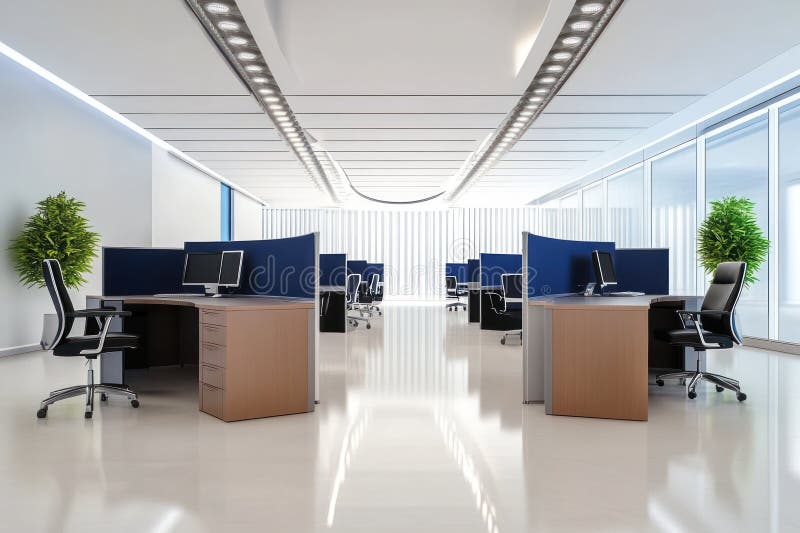 Modern Office Workspace with Computer and Desk Stock Illustration ...