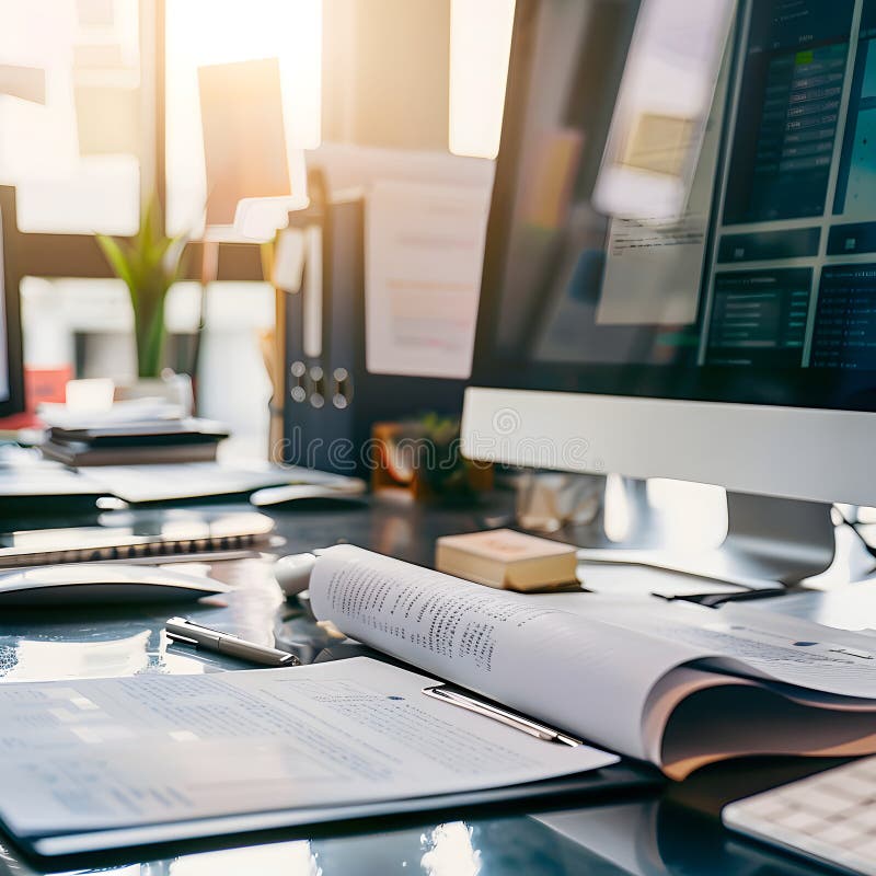 Modern Office Workspace with Computer and Documents Stock Image - Image ...