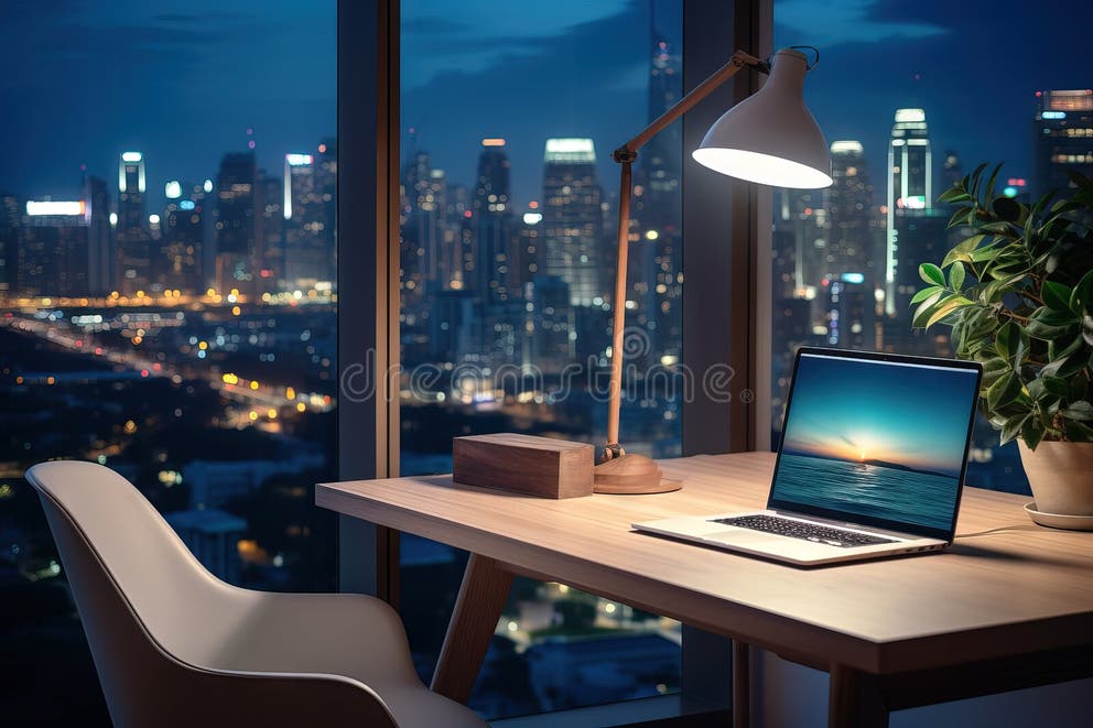 Modern Office Workspace with a Computer Monitor on a Table, Studio ...