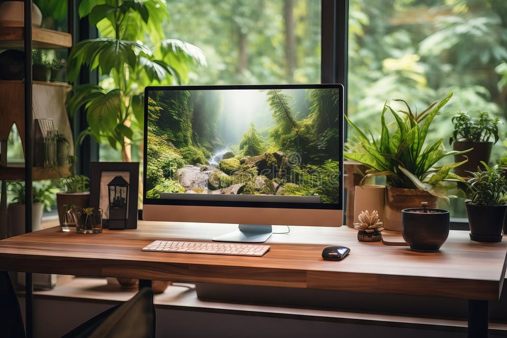 Modern Office Workspace with a Computer Monitor on a Table, Studio ...