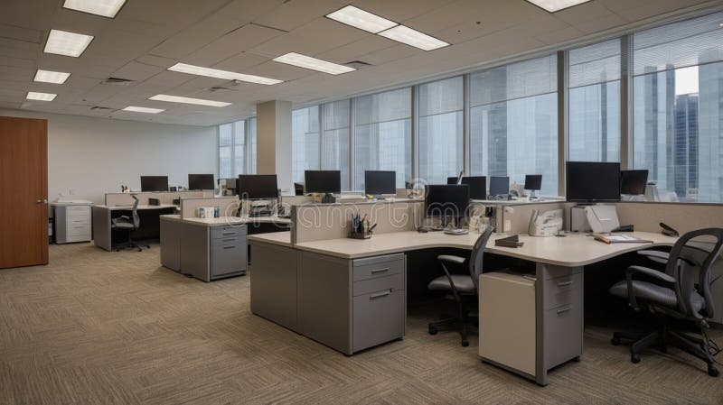 Modern Office Workspace Computer Stations City View Stock Photos - Free ...