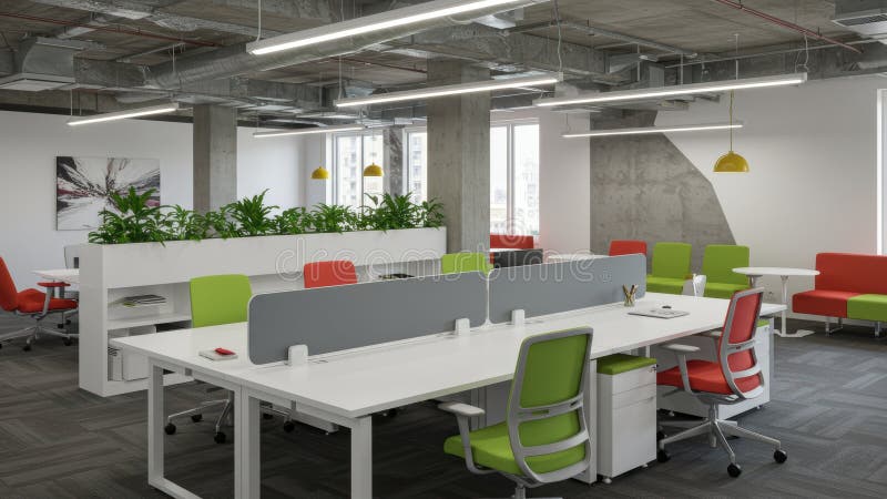 Modern Office Workspace Design Stock Illustration - Illustration of ...