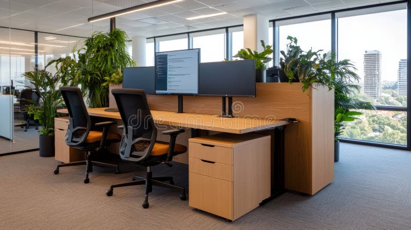 Modern Office Workspace Designed for Remote Work, Featuring Dual ...