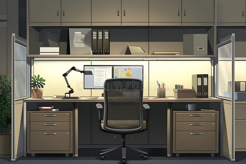 Modern Office Workspace, Desk Setup with Computer, Ergonomic Chair, and ...