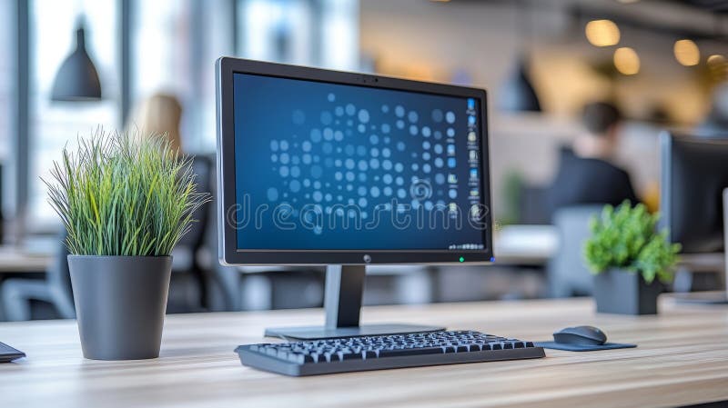 Modern Office Workspace with Desktop Computer and Green Plants Stock ...