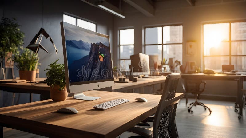 Modern Office Workspace with Desktop Computer and Natural Sunlight in ...