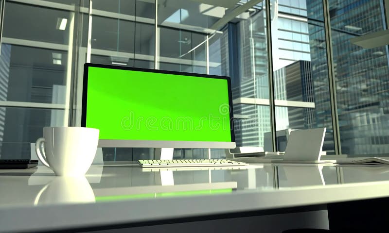 Modern Office Workspace with Empty Computer Screen Stock Video - Video ...