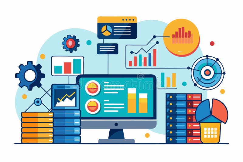 A Modern Office Workspace Features A Computer Displaying Database