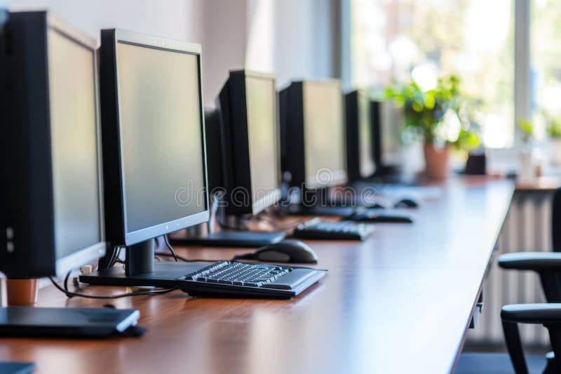 Modern Office Workspace Featuring Multiple Computer Stations and ...