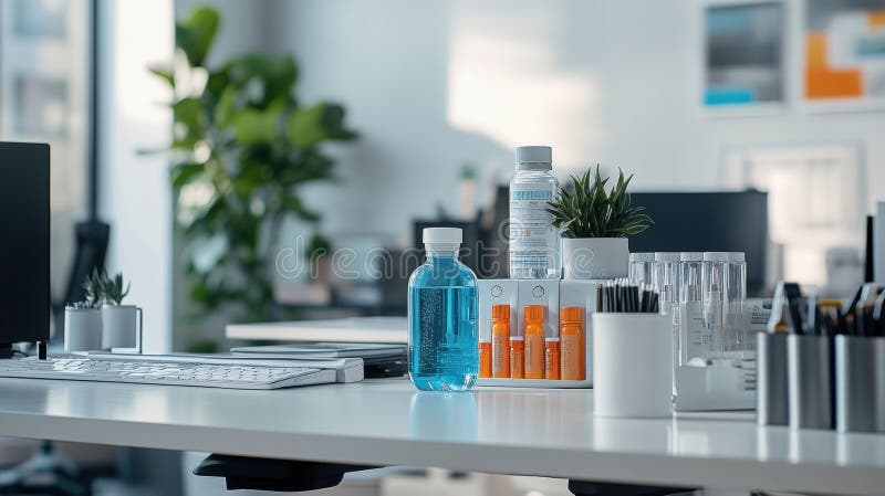 Modern Office Workspace Featuring Organized Supplies and Plants Stock ...