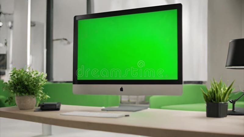 Modern Office Workspace with Green Screen Computer Stock Video - Video ...