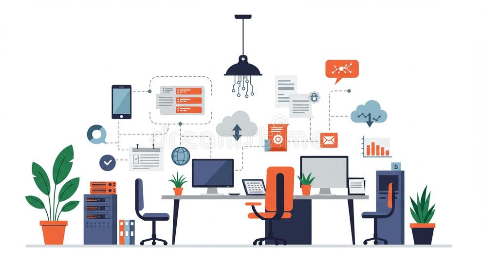 Modern Office Workspace Illustration Featuring Stock Illustration ...