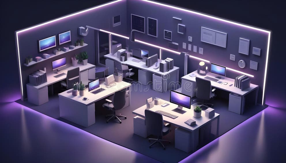 3D Isometric Office Workspace with Business Tech Stock Illustration ...