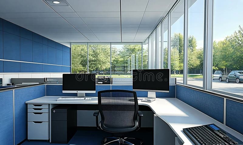 Modern Office Workspace with Large Windows Stock Footage - Video of ...