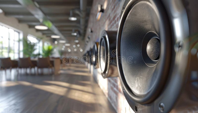 Modern Office Workspace with Loudspeaker Delivering Job Information ...