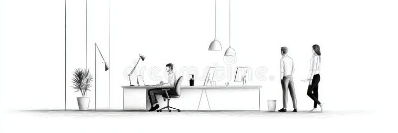 Modern Office Workspace with Minimalist Design Featuring a Single Line ...