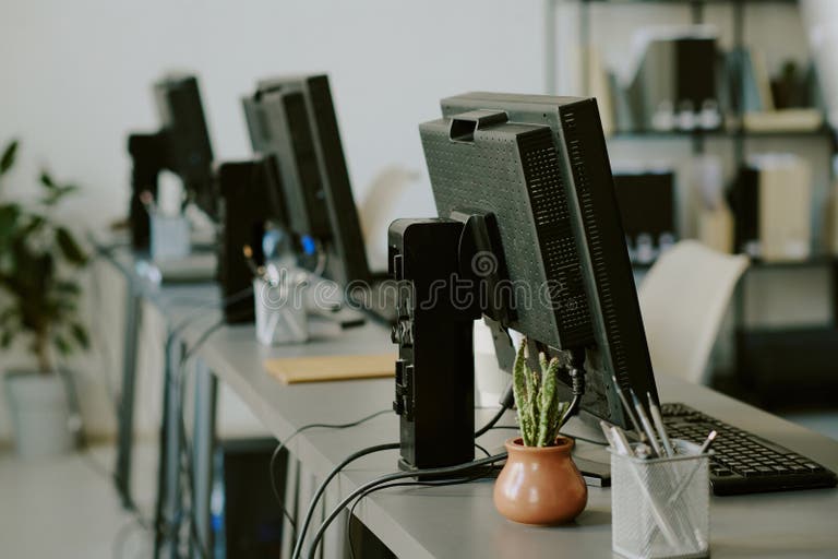 Modern Office Workspace with Multiple Computer Stations Stock Image ...