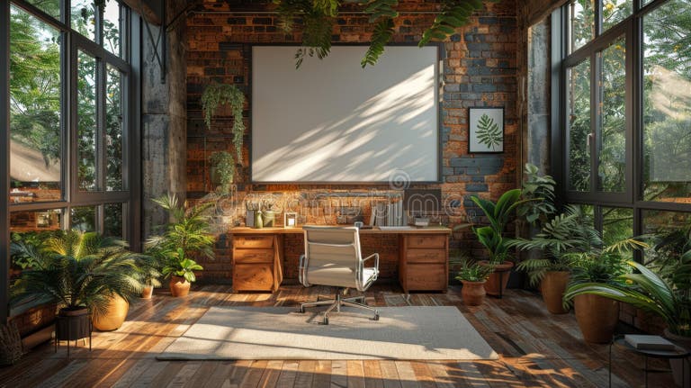 Modern Office Workspace with Natural Light and Greenery - Generative Ai ...