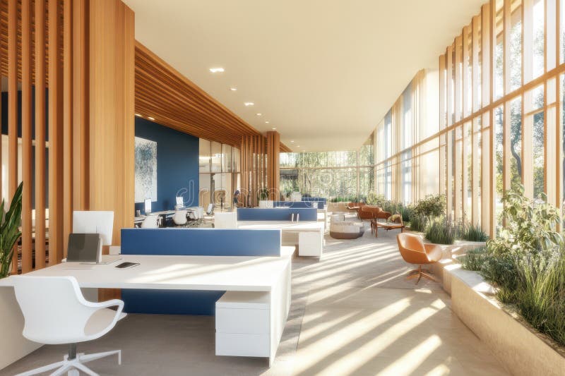 Modern Office Workspace with Natural Light and Plants Stock ...