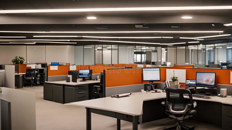 Modern Office Workspace with Orange Cubicles Stock Video - Video of ...