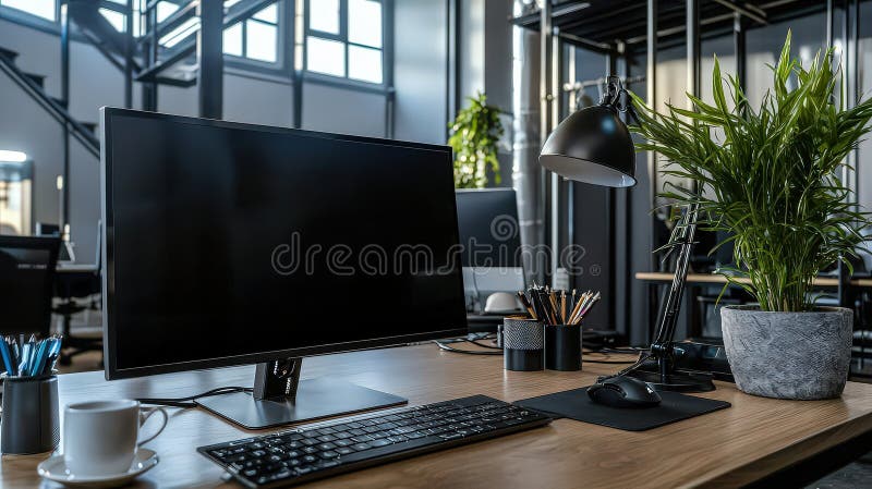 Modern Office Workspace Setup with Computer Indoor Environment ...