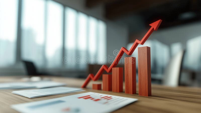 Modern Office Workspace Shows Upward Trend in Financial Data. Business ...