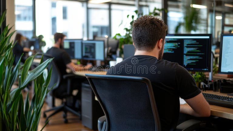 Modern Office Workspace with Software Developers Working ...