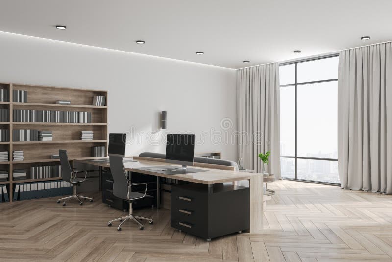 Modern Office Workspace with Two Computers Stock Illustration ...