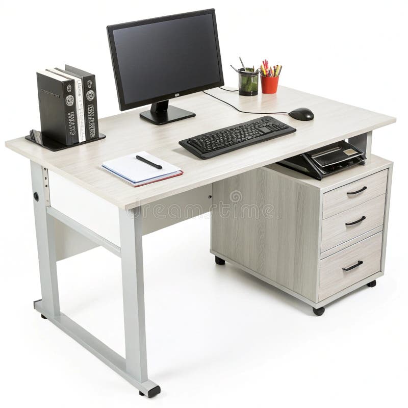 Modern Office Workstation Isolated on White Background Stock ...