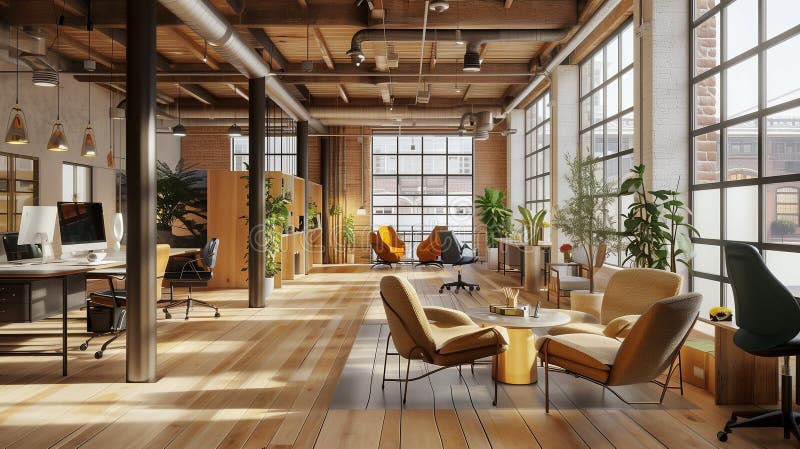 Modern Office with Workstations - Desks with Computers, Stock ...