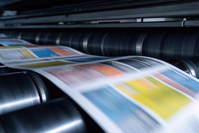 Modern Offset Printing Machine Prints Colourful Newspapers. Paper ...