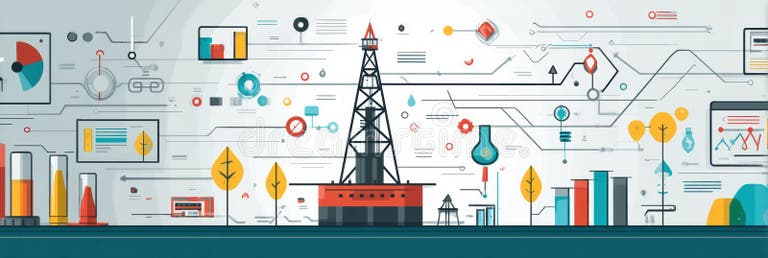 Flat Design of an Oil Rig Integrated with Digital UI Elements ...