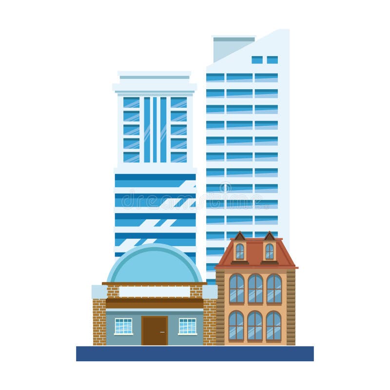 Modern and Old Buildings Icon, Flat Design Stock Vector - Illustration ...