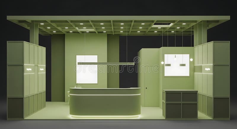 Modern Olive Green Reception Area with Illuminated Counter and Grid ...