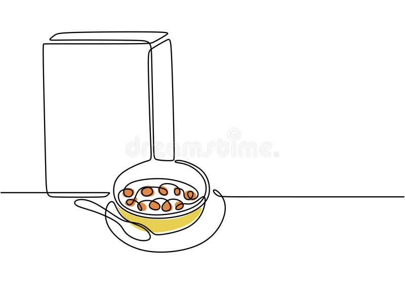 Modern One Line Drawing of Milk with Cereal, Simple Breakfast ...