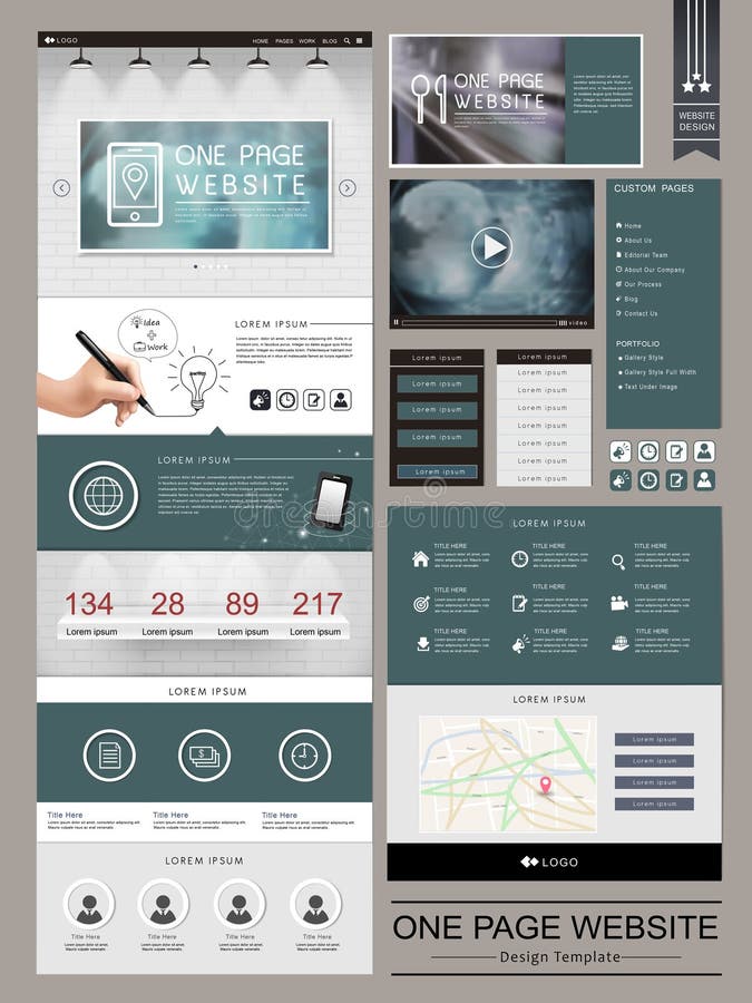 Lovely One Page Website Template Design with Library Scene Stock Vector ...