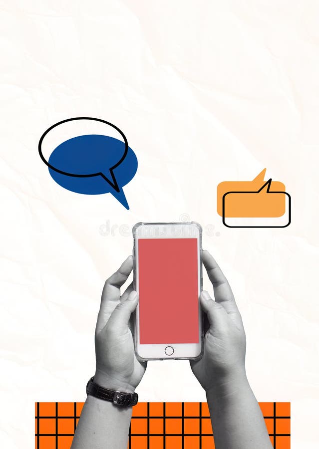 Modern Online Chat Collage with Smartphone and Speech Bubbles - Digital ...