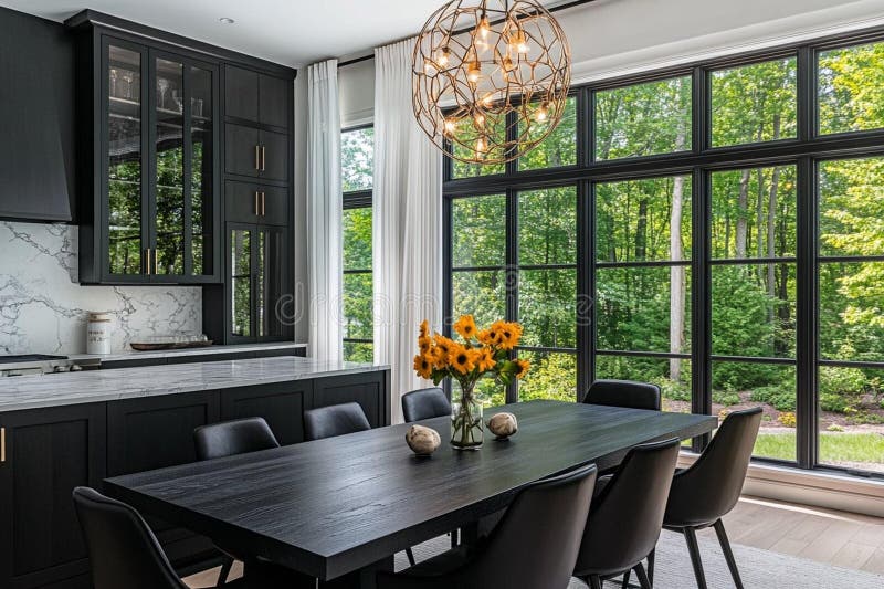 Modern Open-Concept Kitchen and Dining Room with Large Windows and ...
