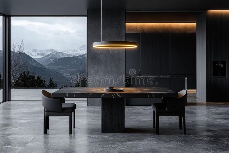 Modern Open-Concept Kitchen and Dining Room with Large Windows and ...