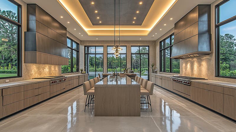 Modern, Open-concept Kitchen with Expansive Views and Large Island ...