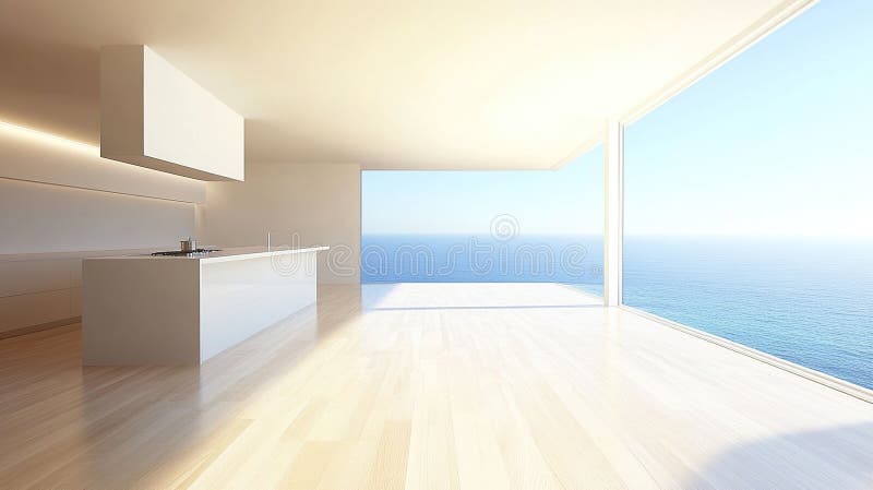 Modern Open-concept Kitchen with Ocean Views Stock Illustration ...