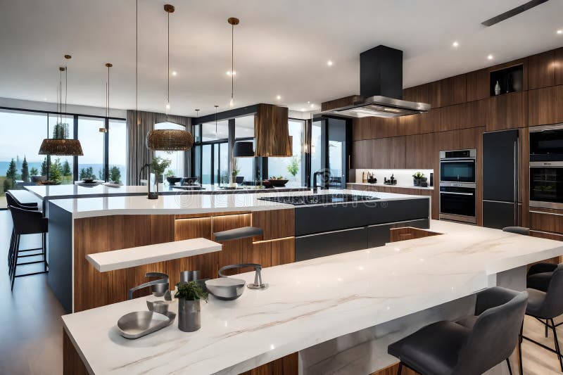 Modern Open Concept Kitchen Seamlessly Integrated with the Dining and ...